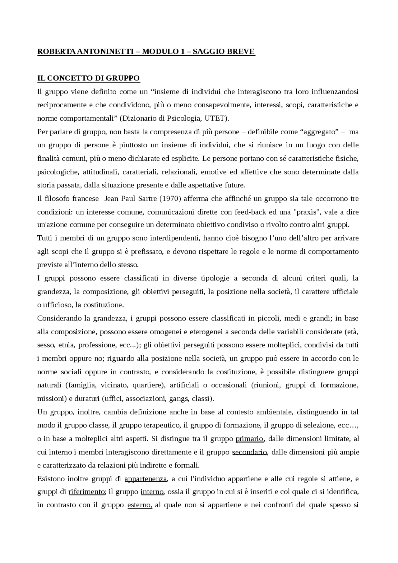 Il Concetto Di Gruppo Docsity