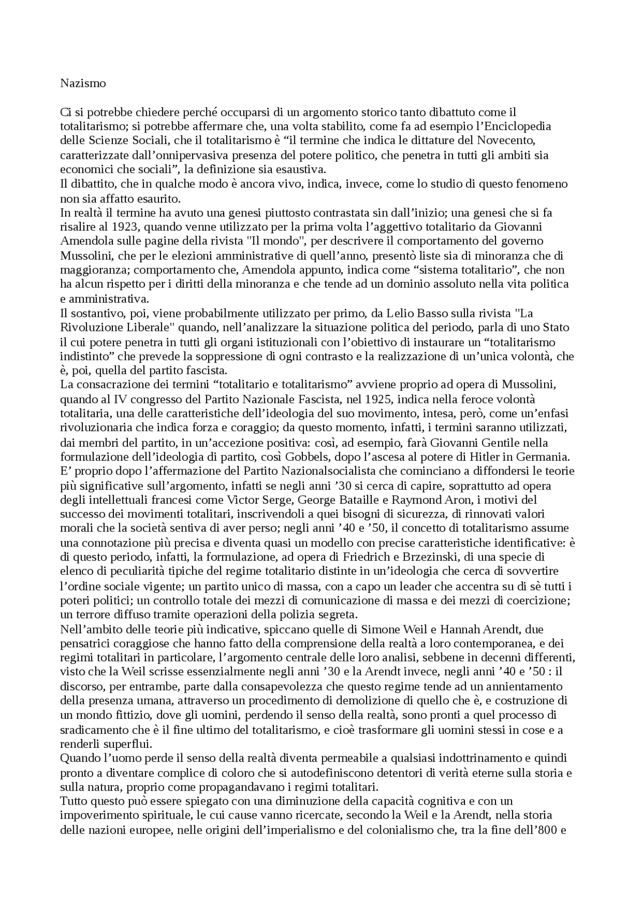 Nazismo In Gemania Arendt Regime Docsity
