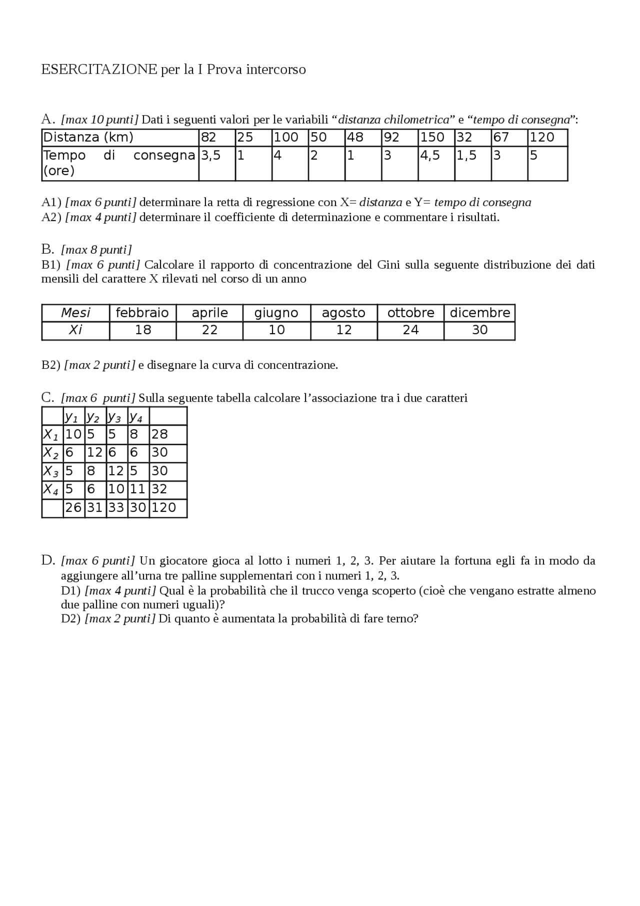 Statistica esercitazione prova intercorso - Docsity Statistica esercitazione prova intercorso - Docsity