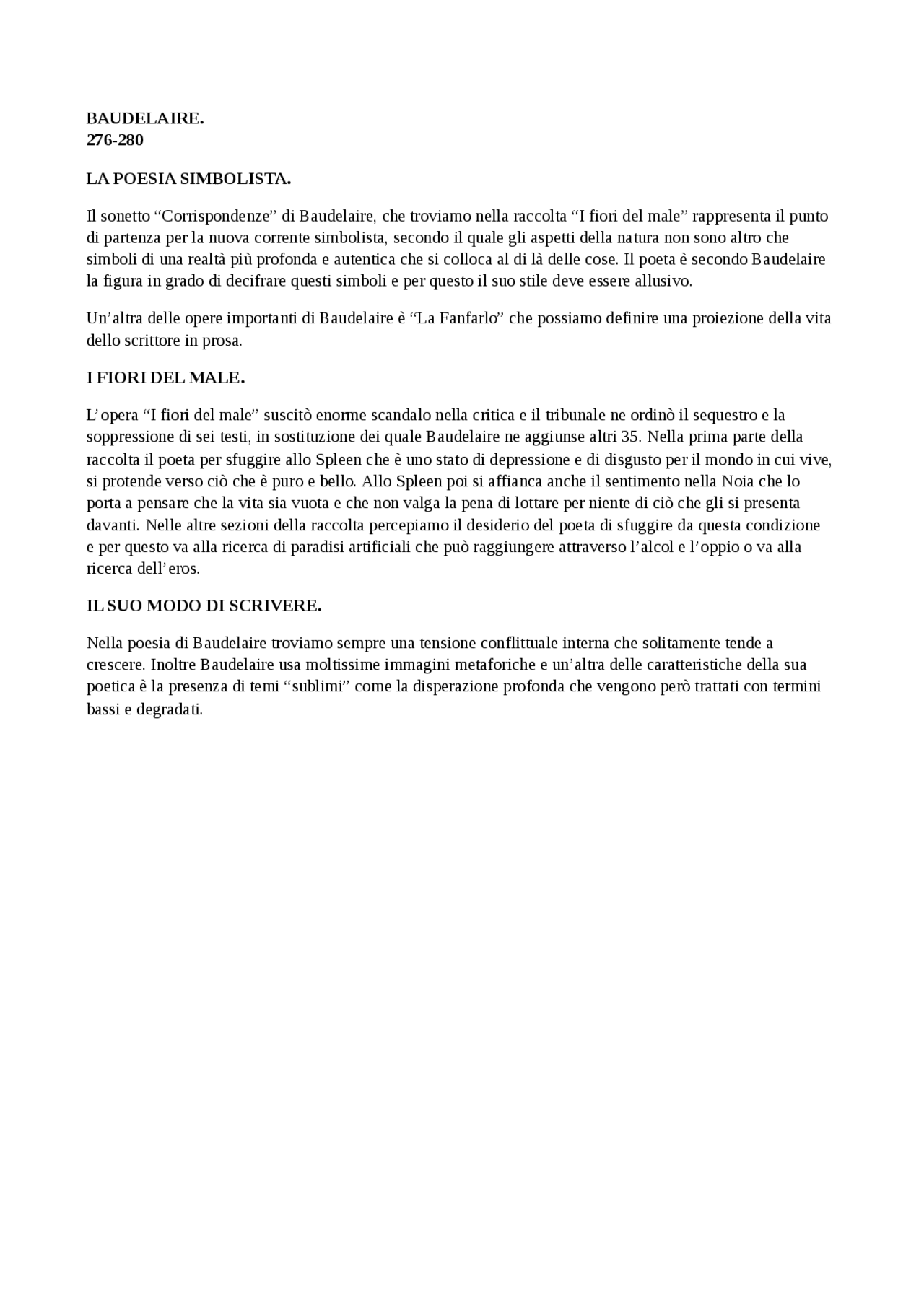 Riassunto Su Vita E Opere Di Baudelaire Docsity