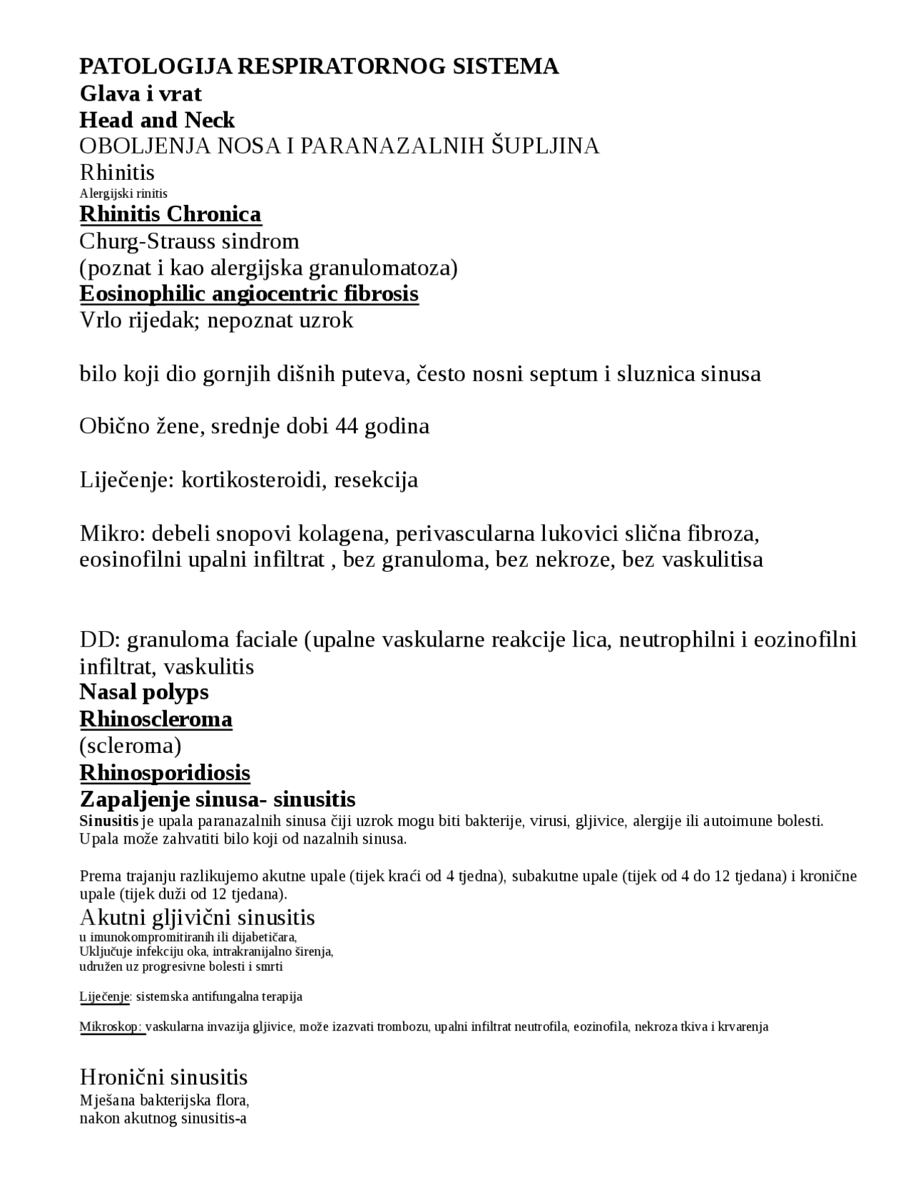 Patologija Respiratornog Sistema Esej Predlog Patologija Docsity