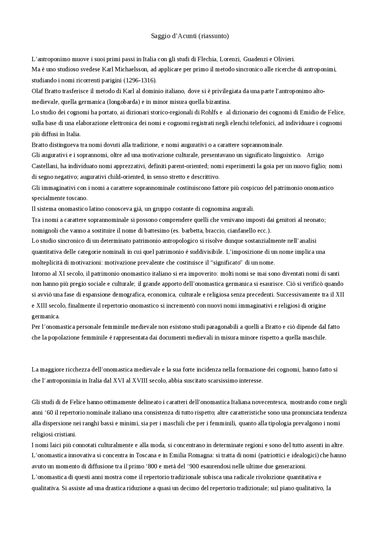 Riassunti Di Saggio Dacunti Prove Desame Di Linguistica Docsity
