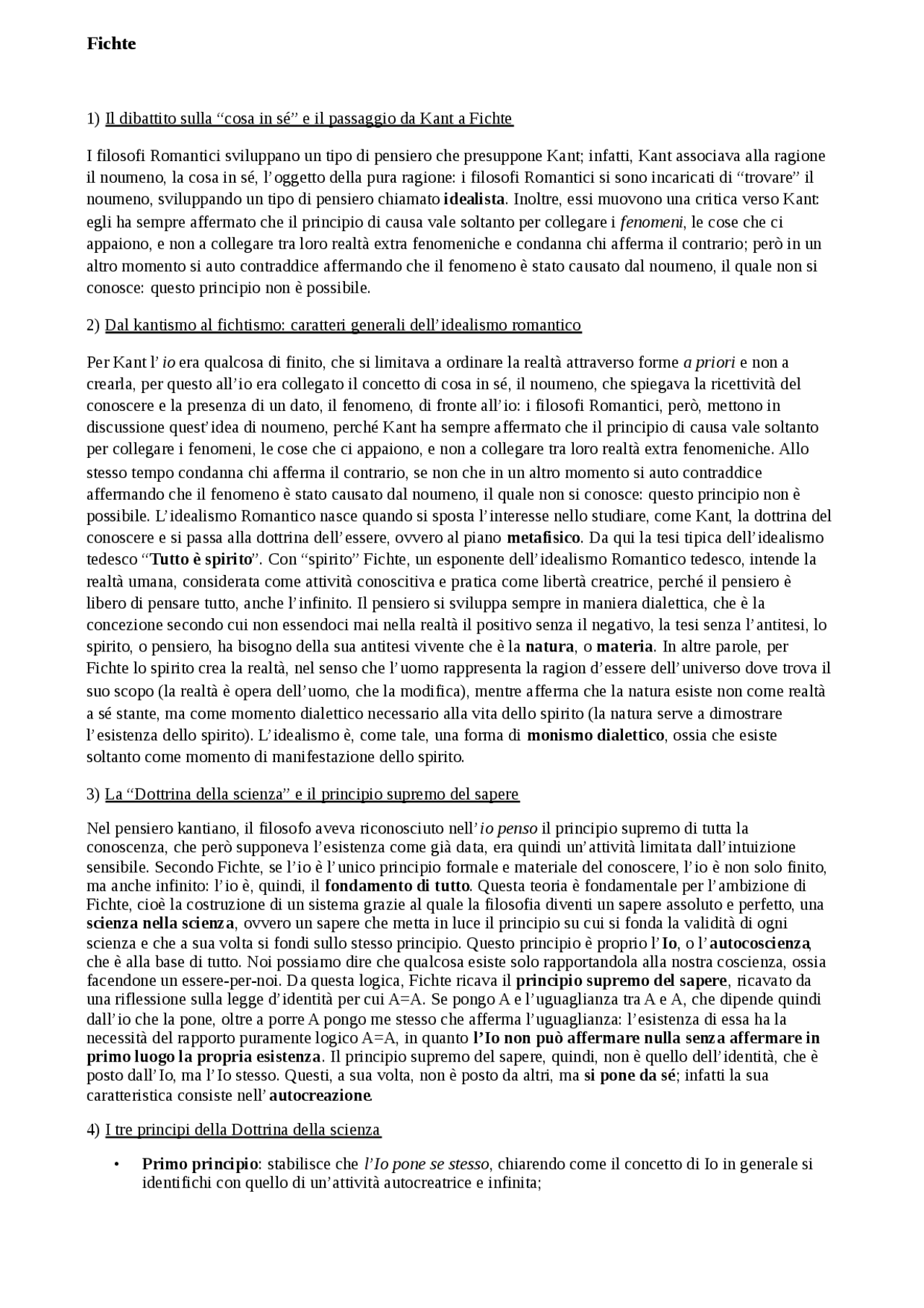 Riassunto Su Ficthe E Schelling Sintesi Del Corso Di Filosofia Docsity