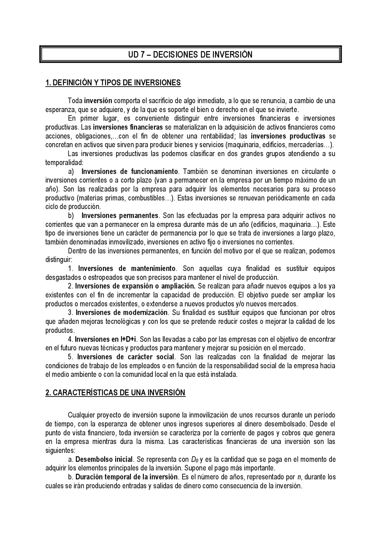 Decisiones de inversión - Docsity