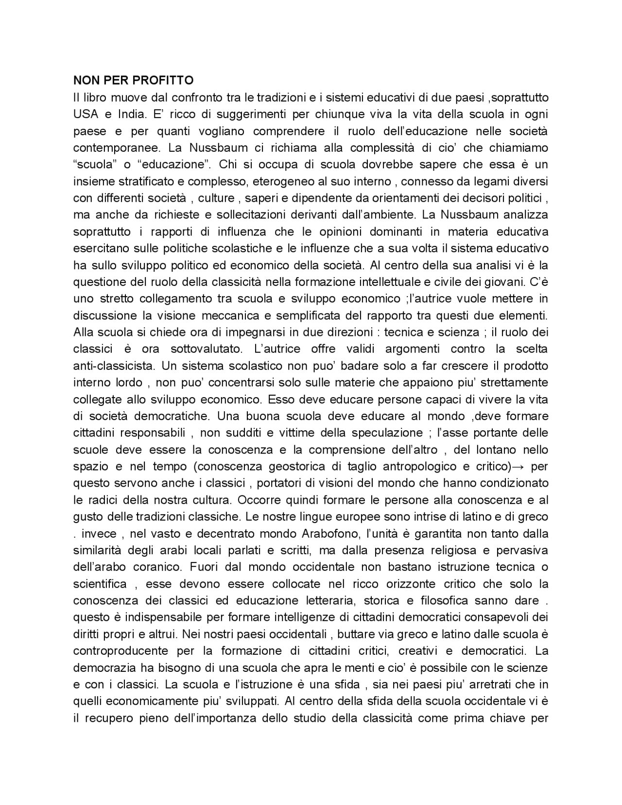 Non Per Profitto Marta Nussbaum Docsity