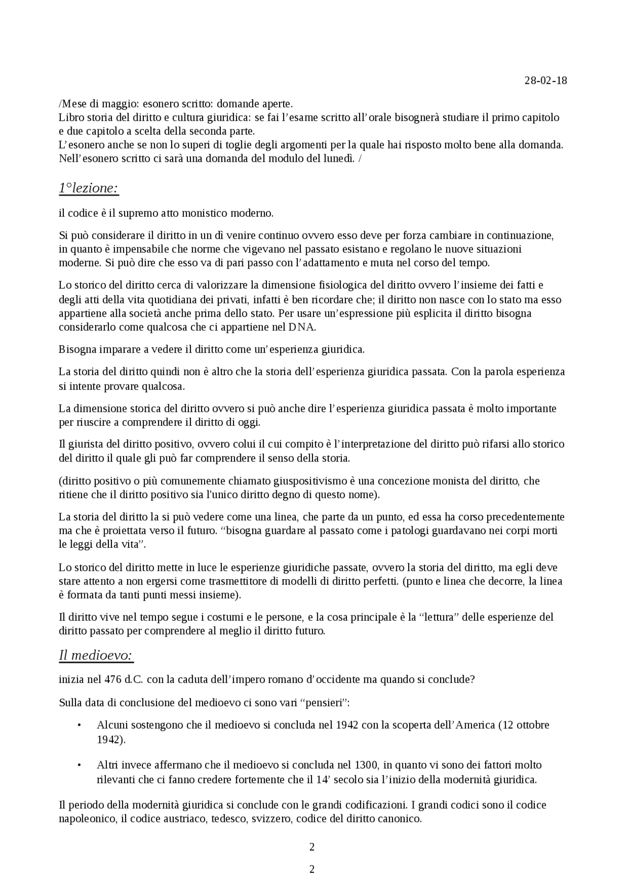 Diritto Medioevale E Moderno Docsity