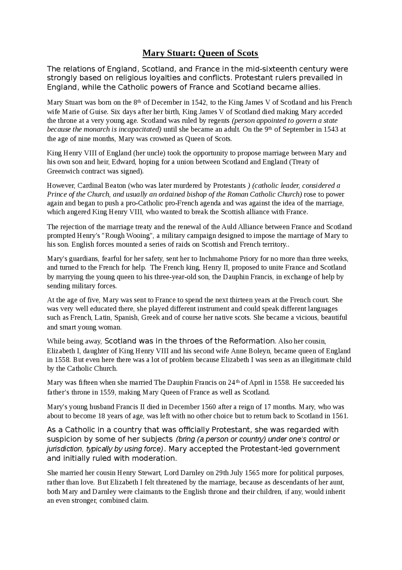 Slides History - Mary Stuart - Docsity