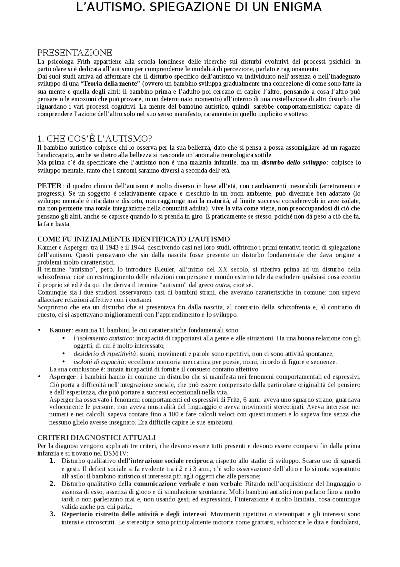Lautismo Spiegazione Di Un Enigma Docsity