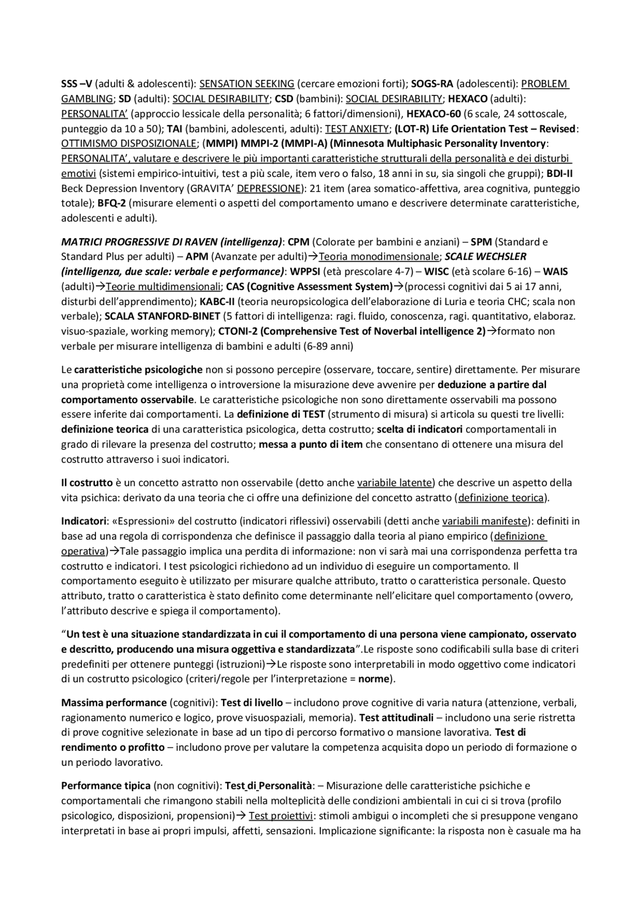 Riassunto Schematico Teorie E Tecniche Dei Test Docsity