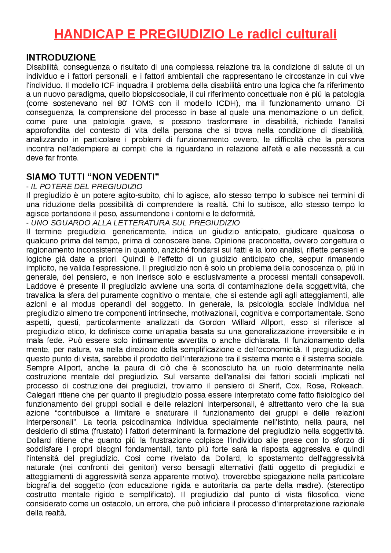 Handicap E Pregiudizio Docsity
