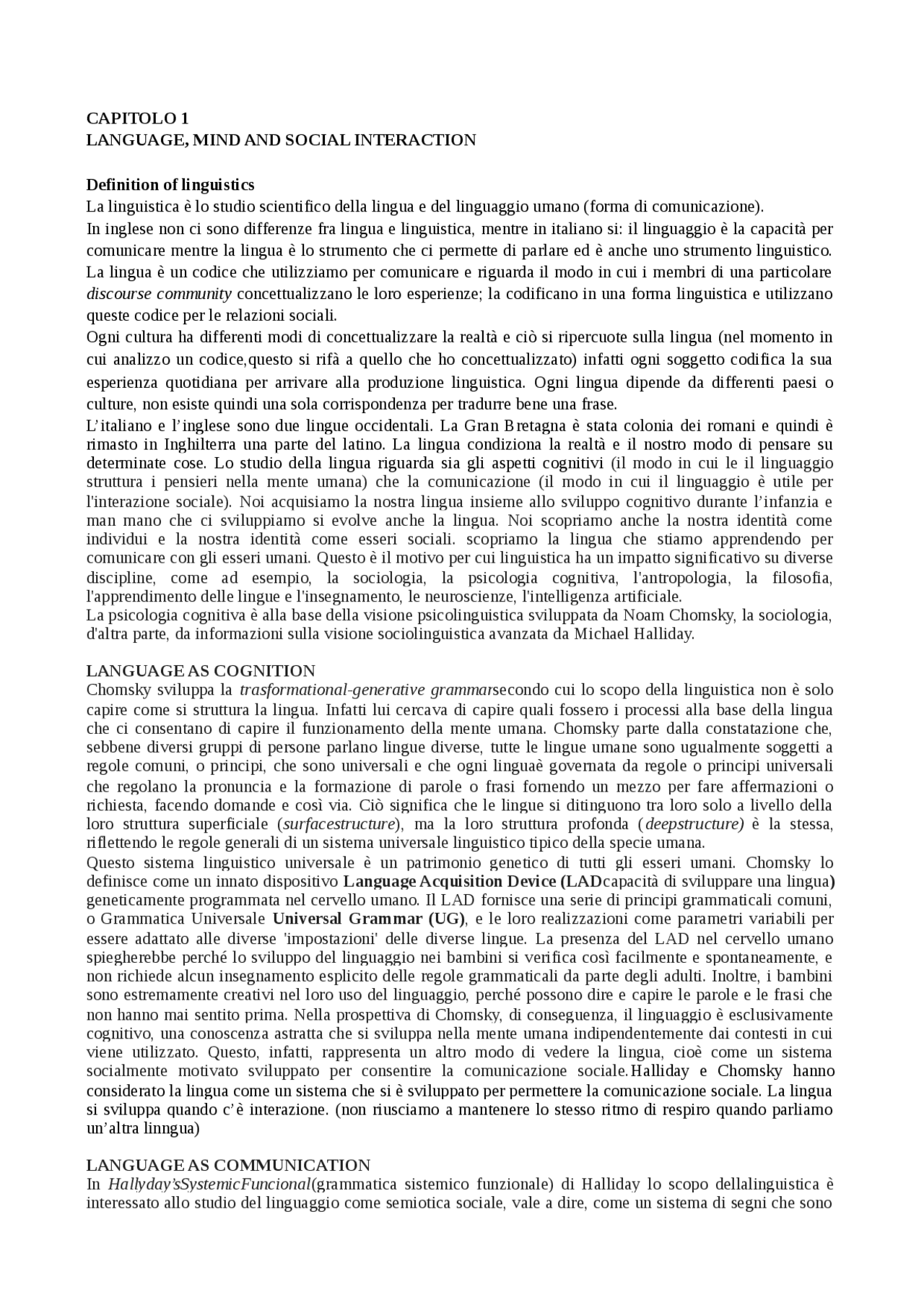 LANGUAGE, MIND AND SOCIAL INTERACTION - Docsity