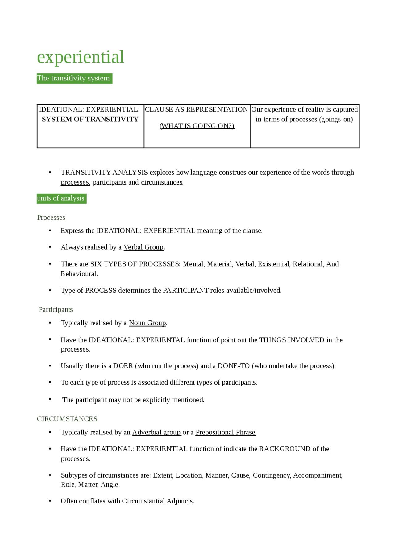 Lingua E Linguistica 1 Functional Grammar Experiental Metafunction