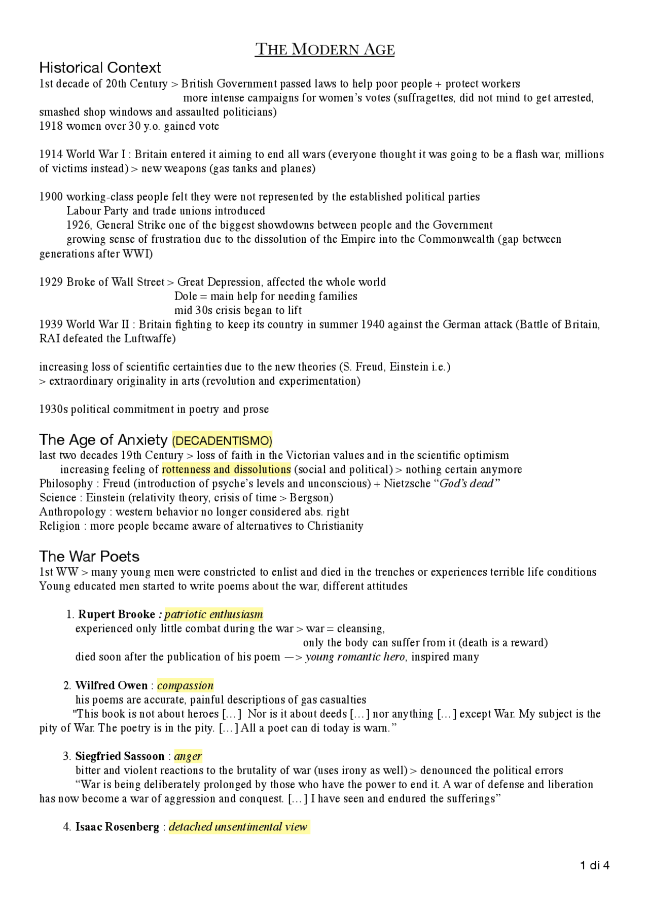 The Modern Age and Modern Literature - Docsity