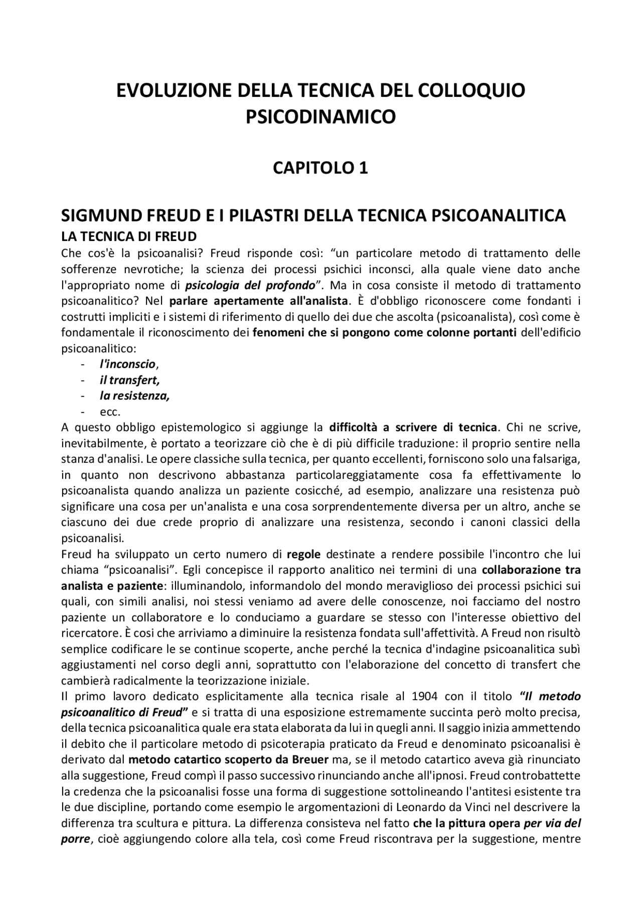 Teorie E Tecniche Del Colloquio In Ambito Psicodinamico Sintesi Del