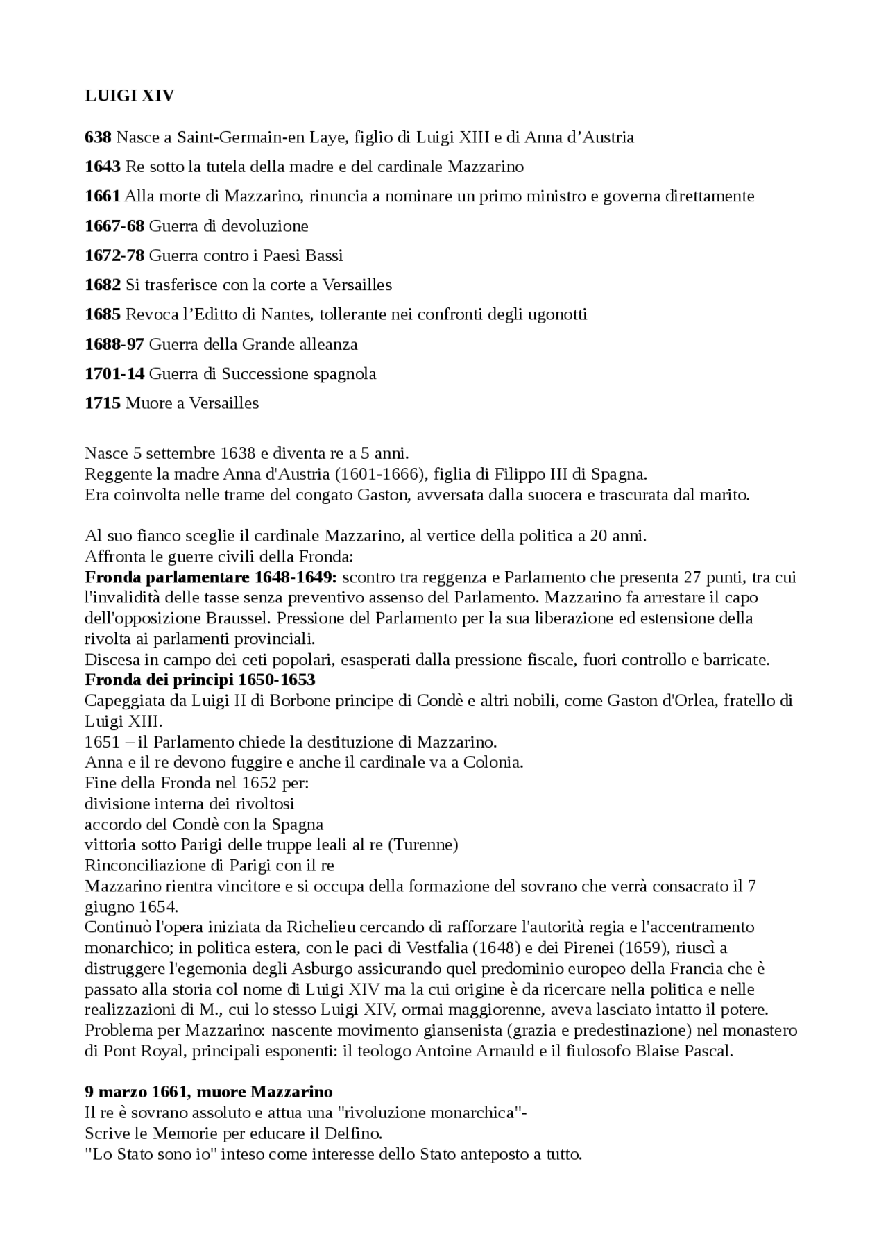 Luigi Xiv Riassunto Appunti Di Storia Moderna Docsity