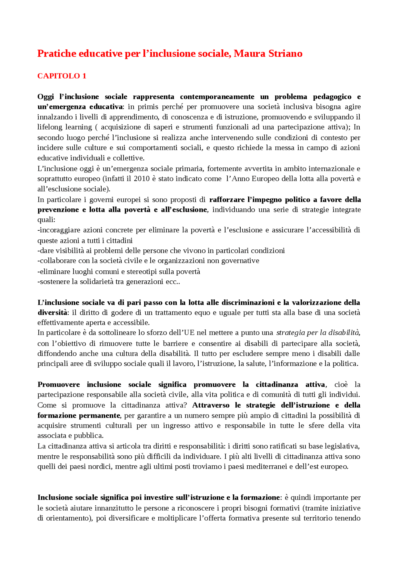 Pratiche Educative Per Linclusione Sociale Di M Striano Docsity
