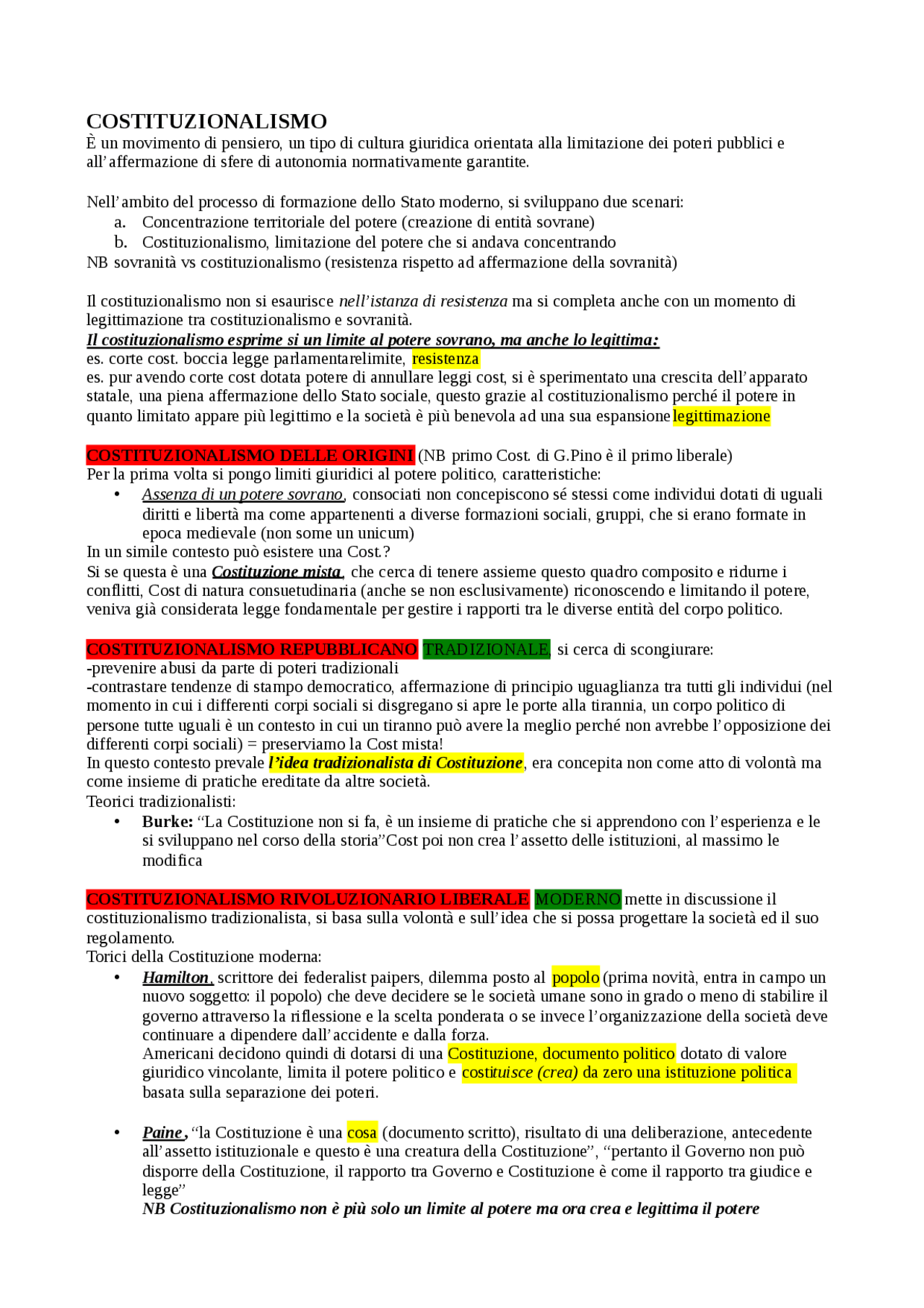 Diritto Costituzionale Unitn 20182019 Docsity