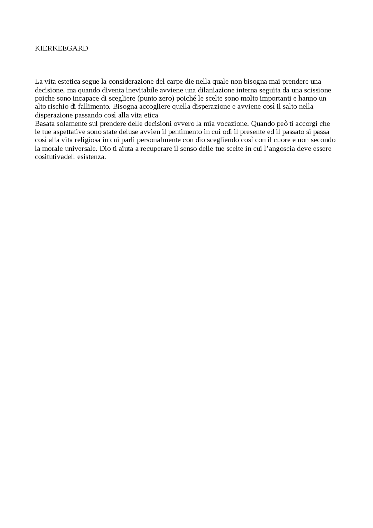 Kierkegaard Riassunti Dettagliati Docsity