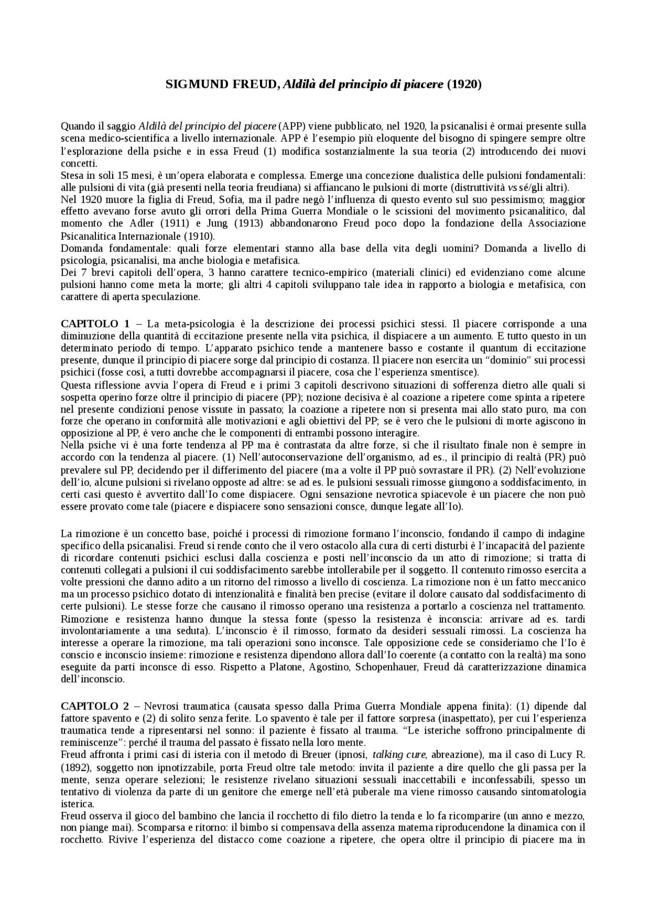Al Di Là Del Principio Di Piacere Docsity