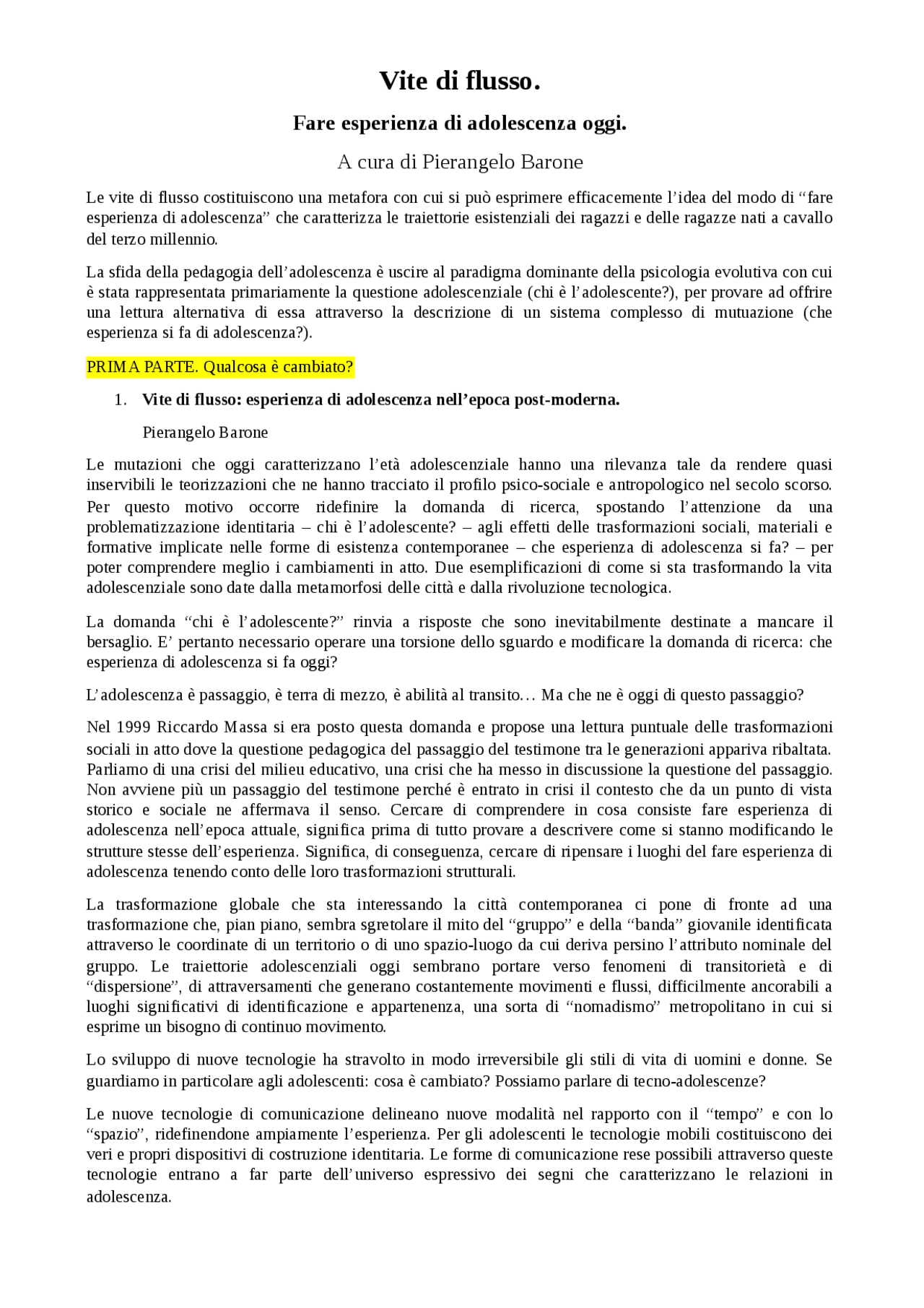 Vite Di Flusso Pierangelo Barone A Cura Di Docsity