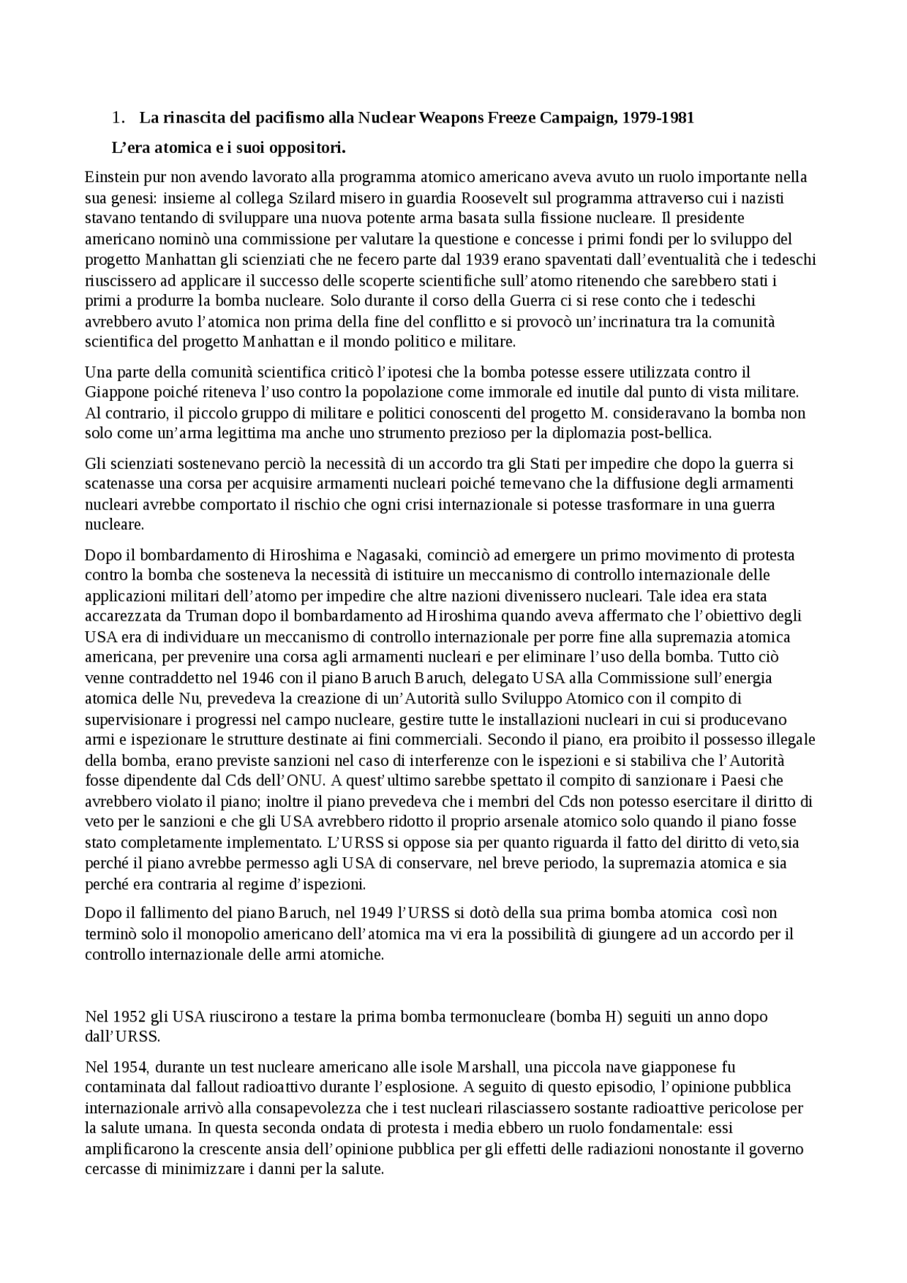 Riassunto Del Libro La Pace Atomica Docsity