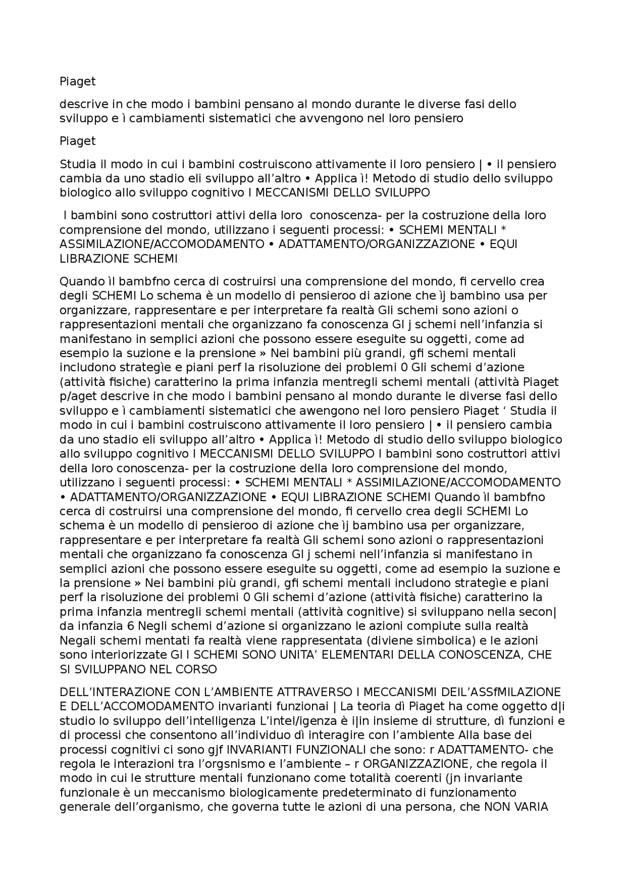 Teoria Dello Sviluppo Cognitivo Di Piaget Docsity
