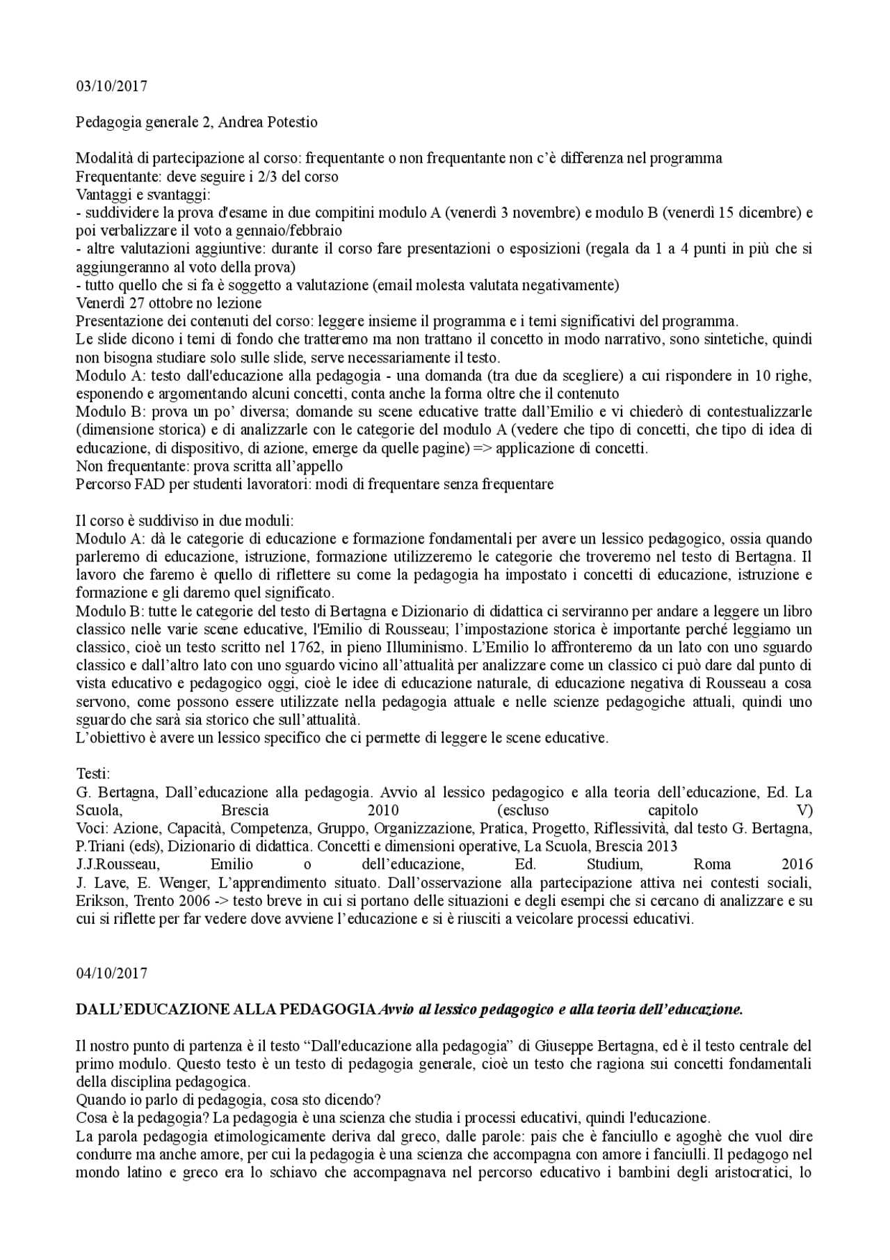 Appunti Pedagogia Generale Docsity