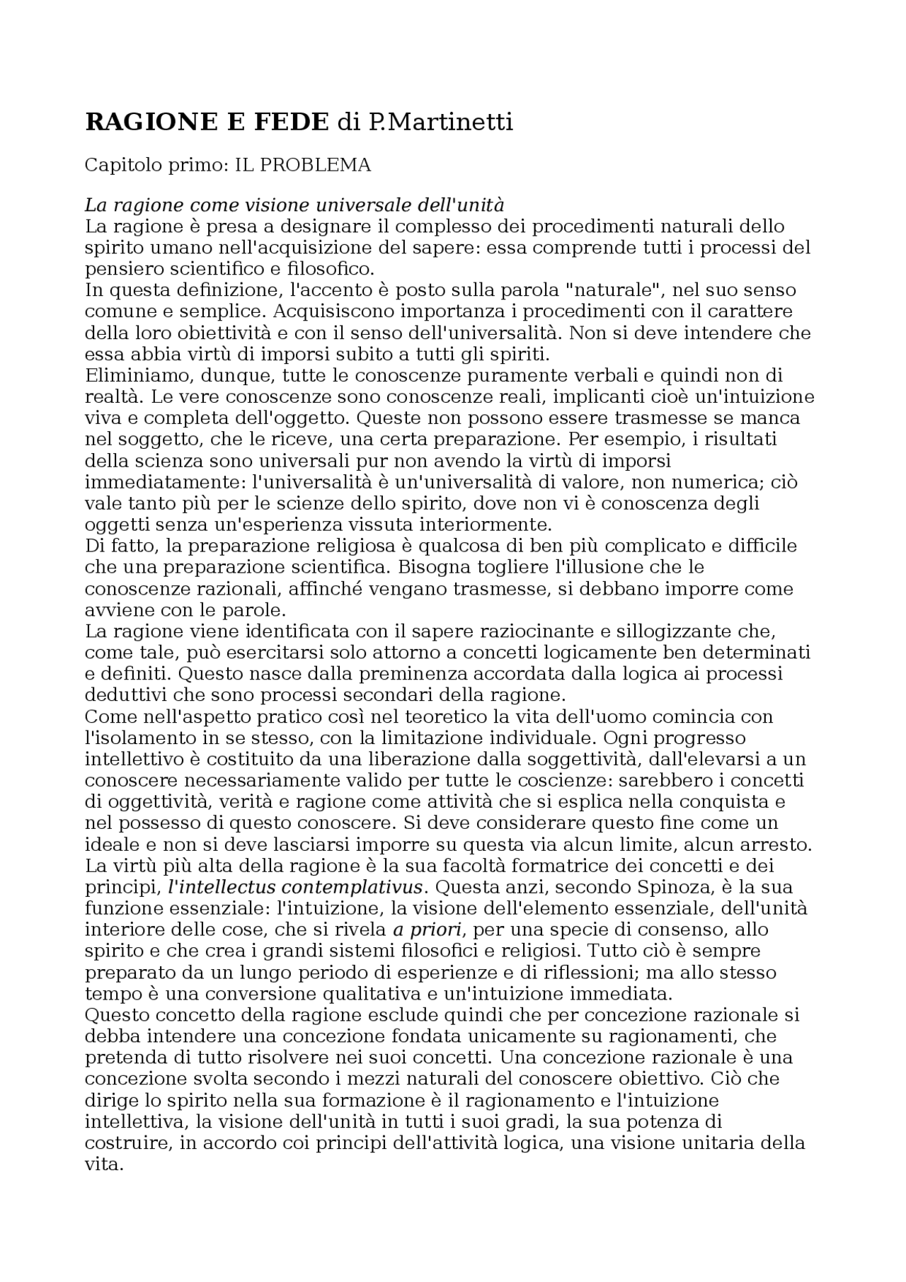 Ragione E Fede Di P Martinetti Docsity