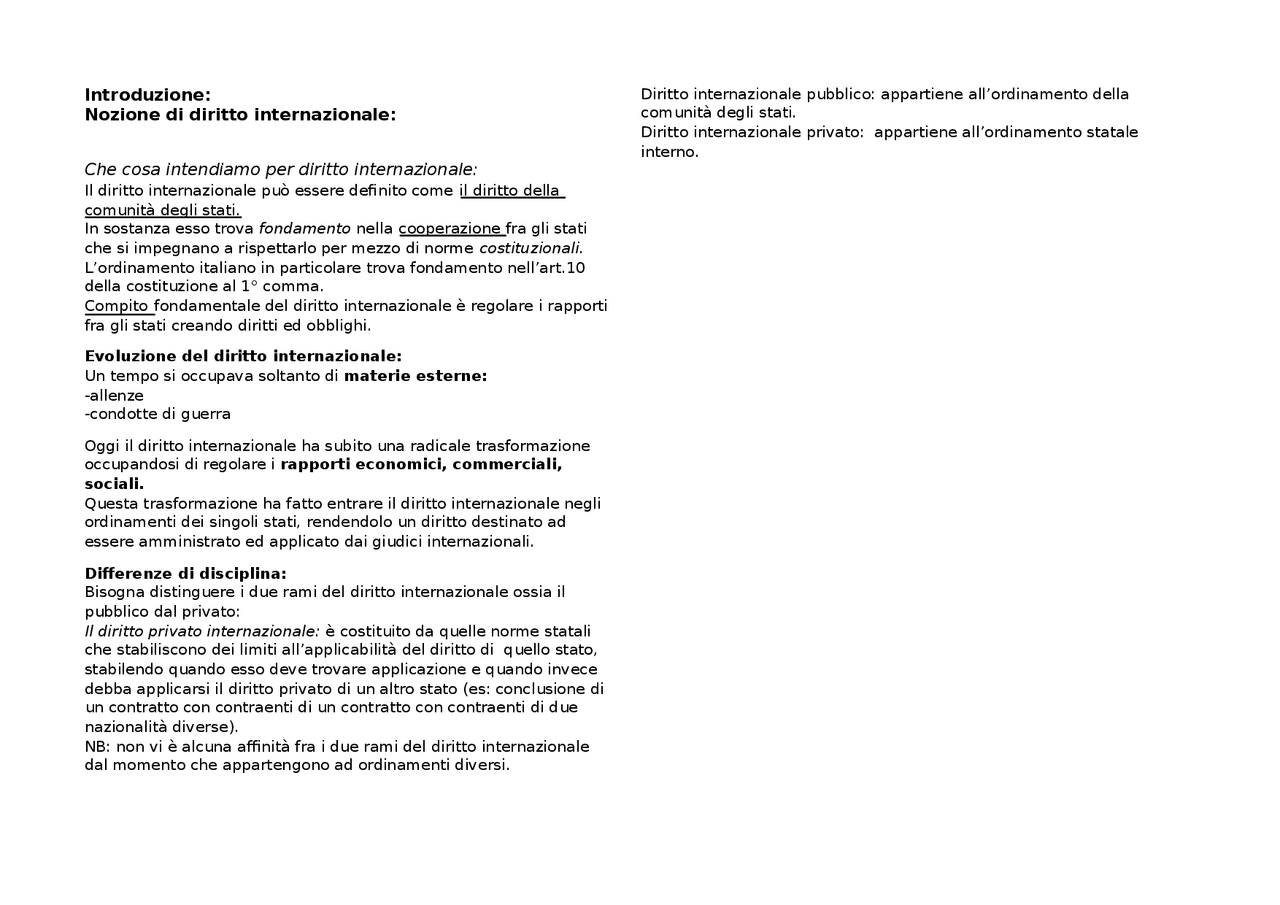Riassunto Diritto Internazionale Docsity