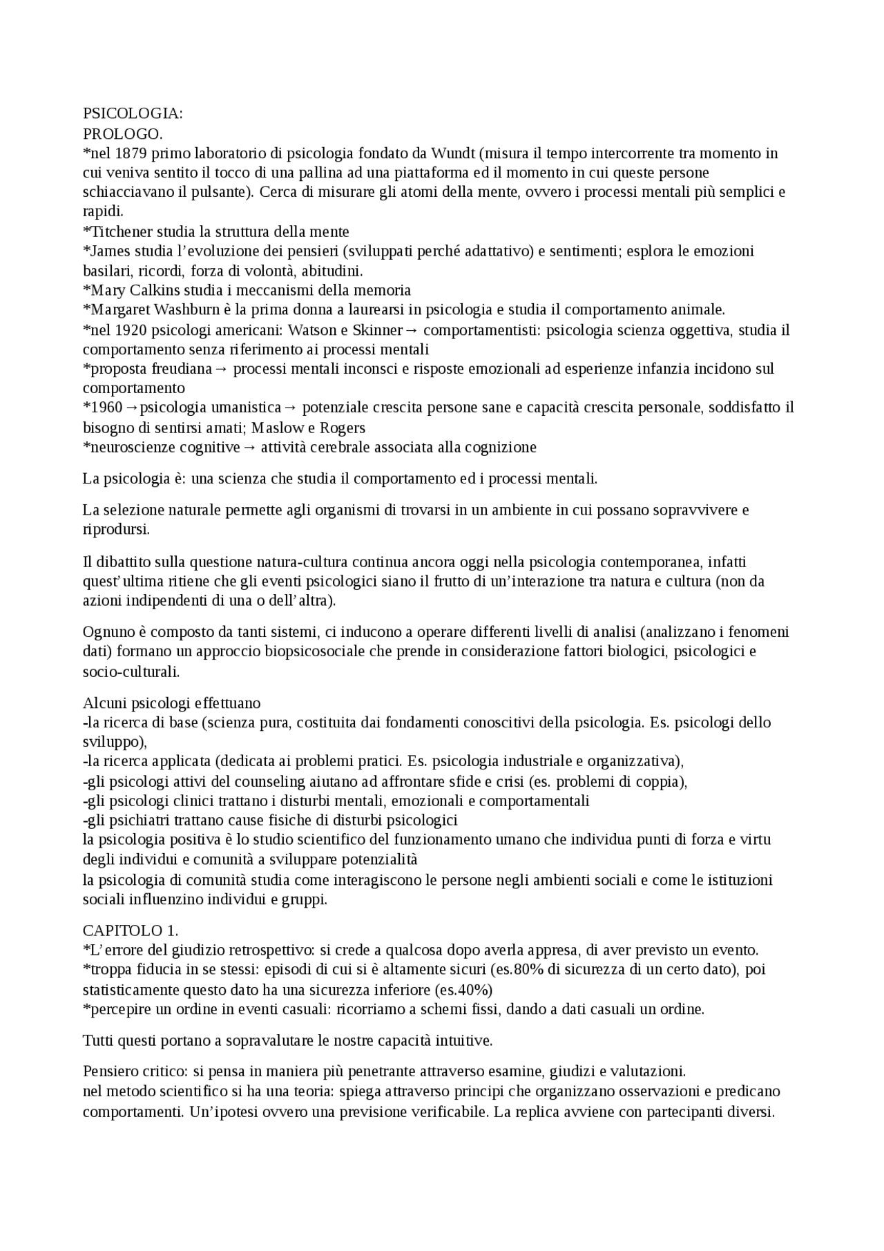 Riassunto Psicologia Generale Docsity