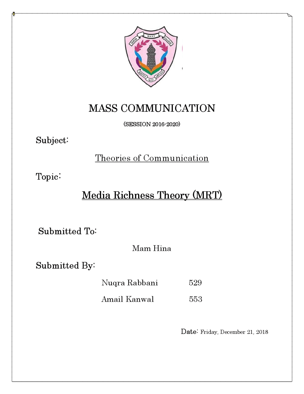 MEDIA RICHNESS THEORY of Communication - Docsity