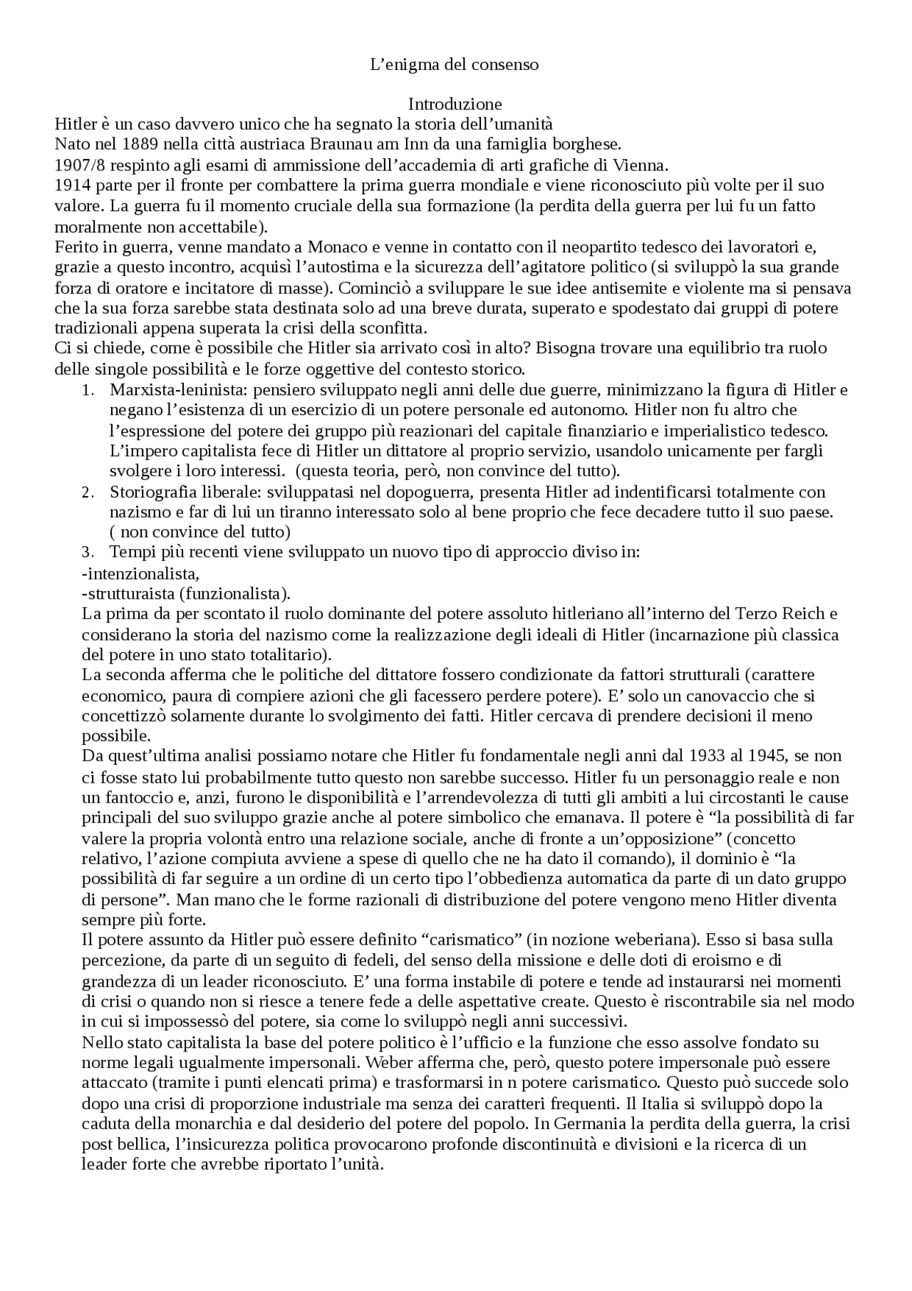 Riassunto Hitler E Lenigma Del Consenso Ian Kershaw Docsity