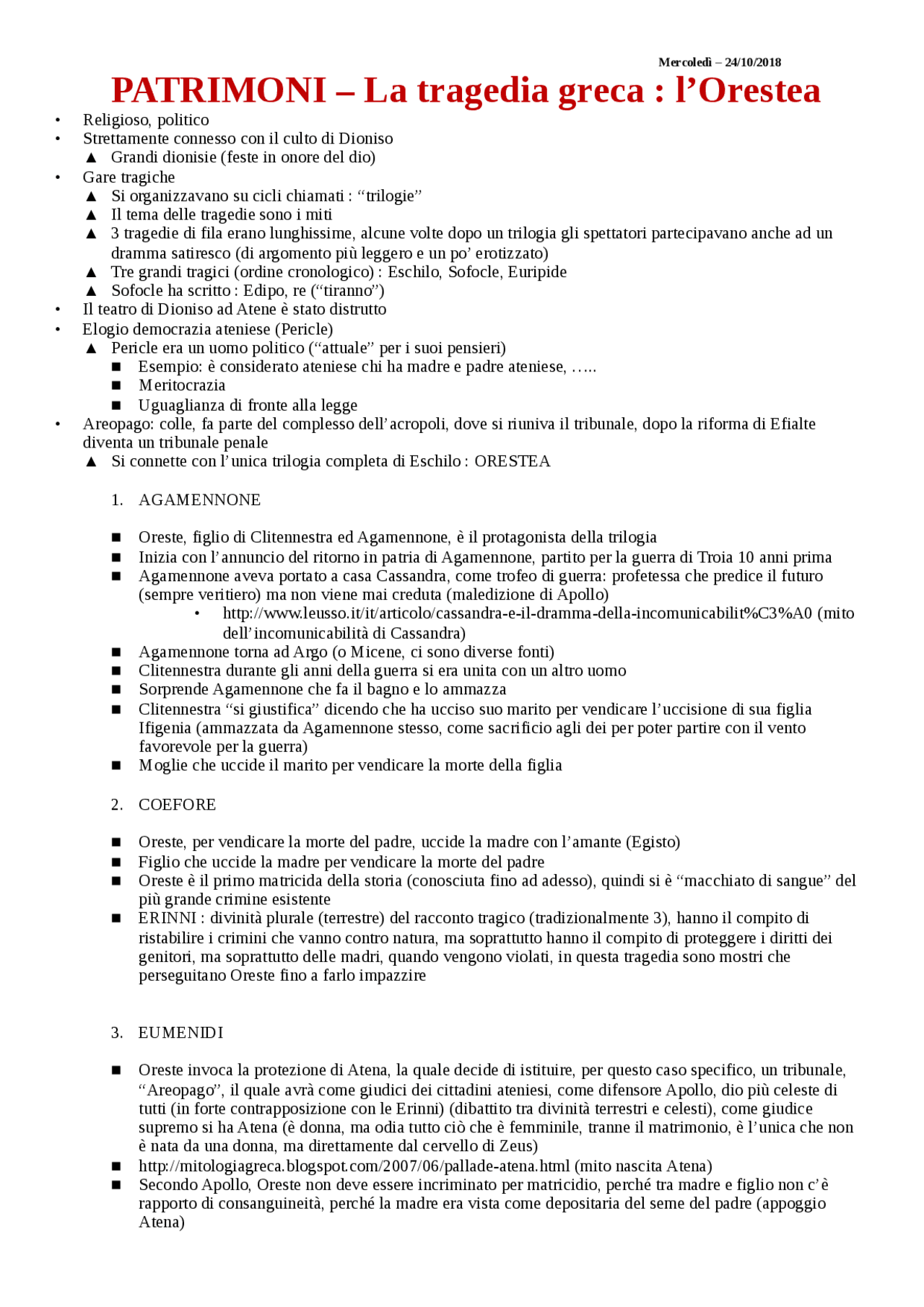 Trama Orestea - Eschilo - Docsity