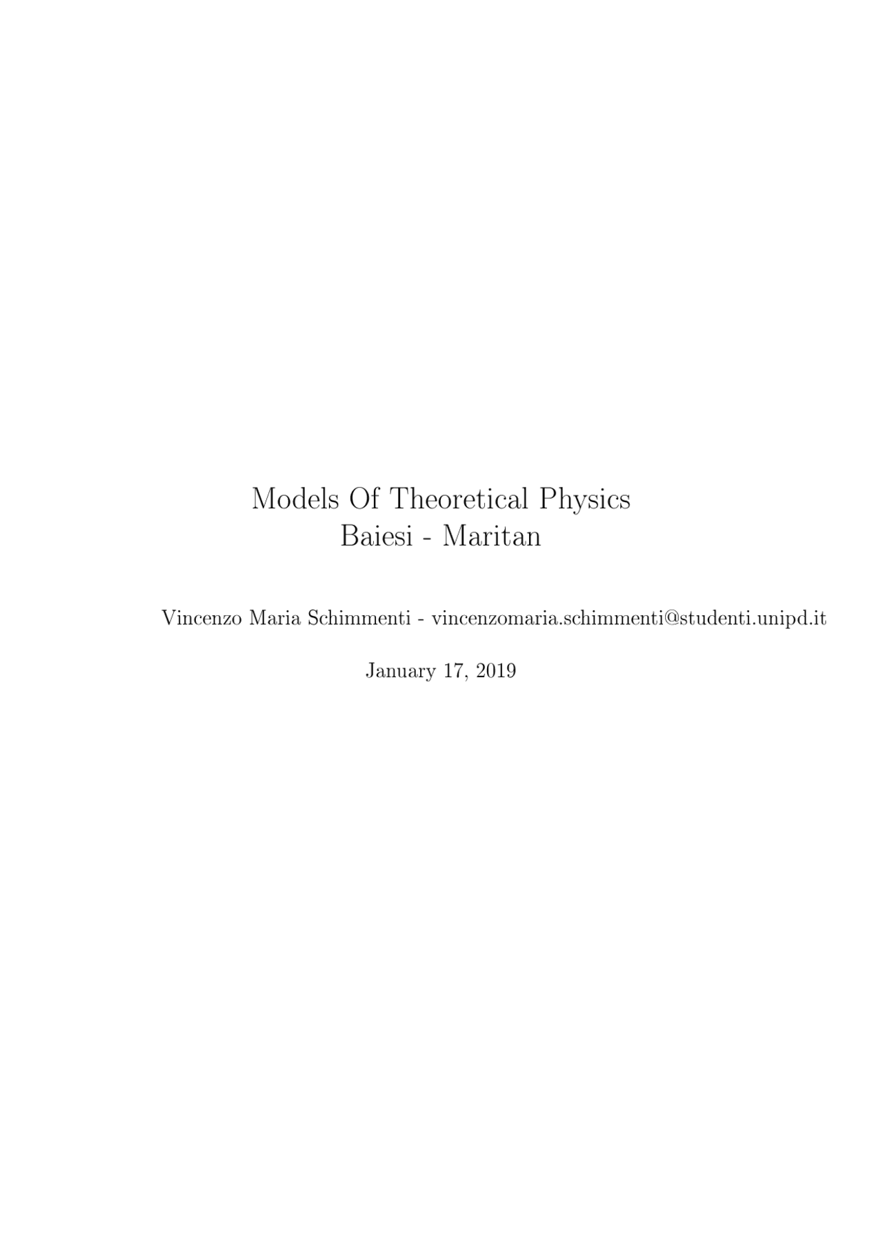 Models Of Theoretical Physics Docsity