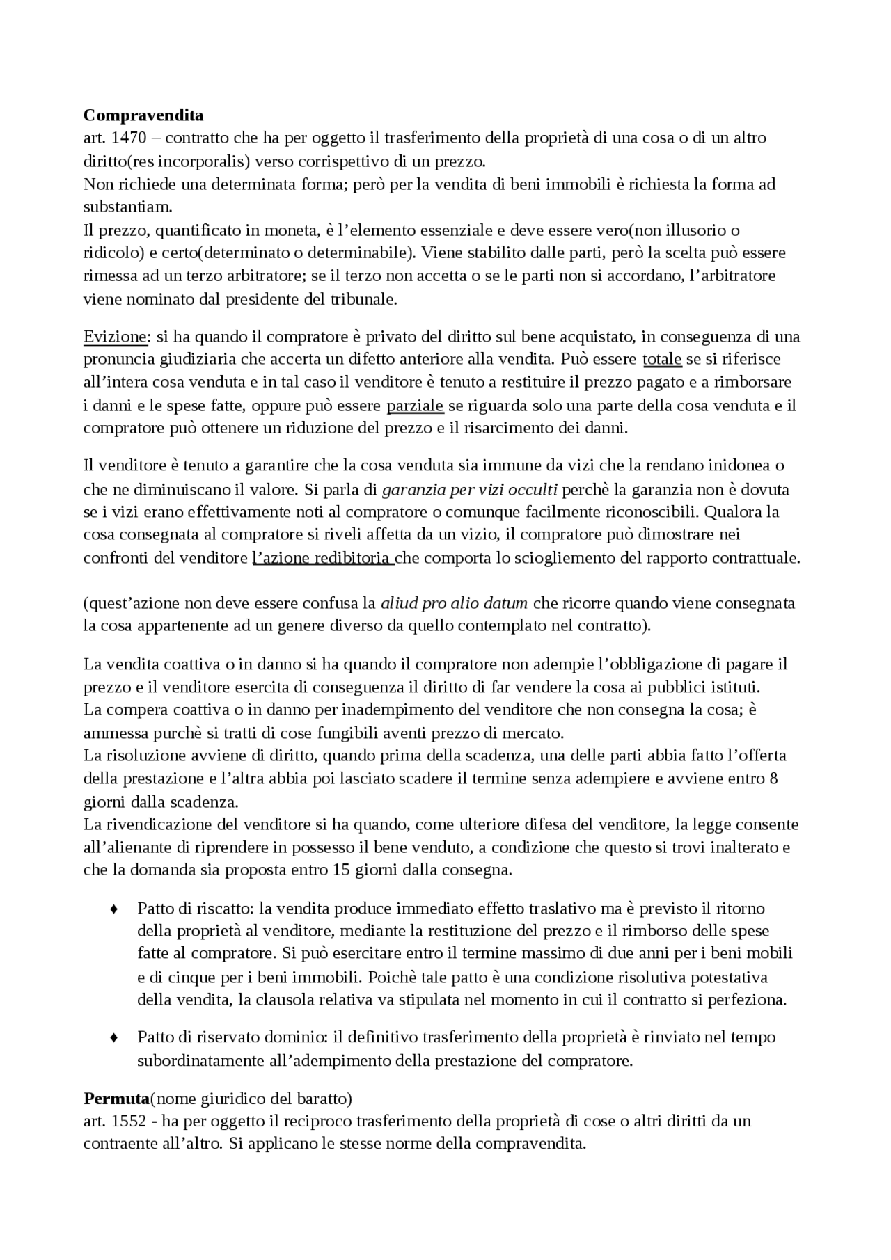 Singoli Contratti Diritto Privato Docsity