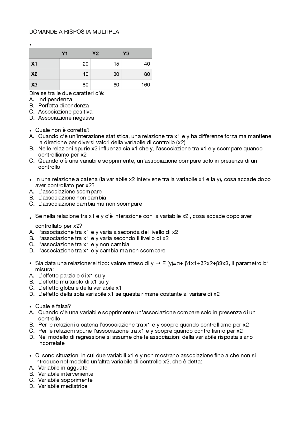 Elementi Di Statistica Prove Desame Di Statistica Docsity
