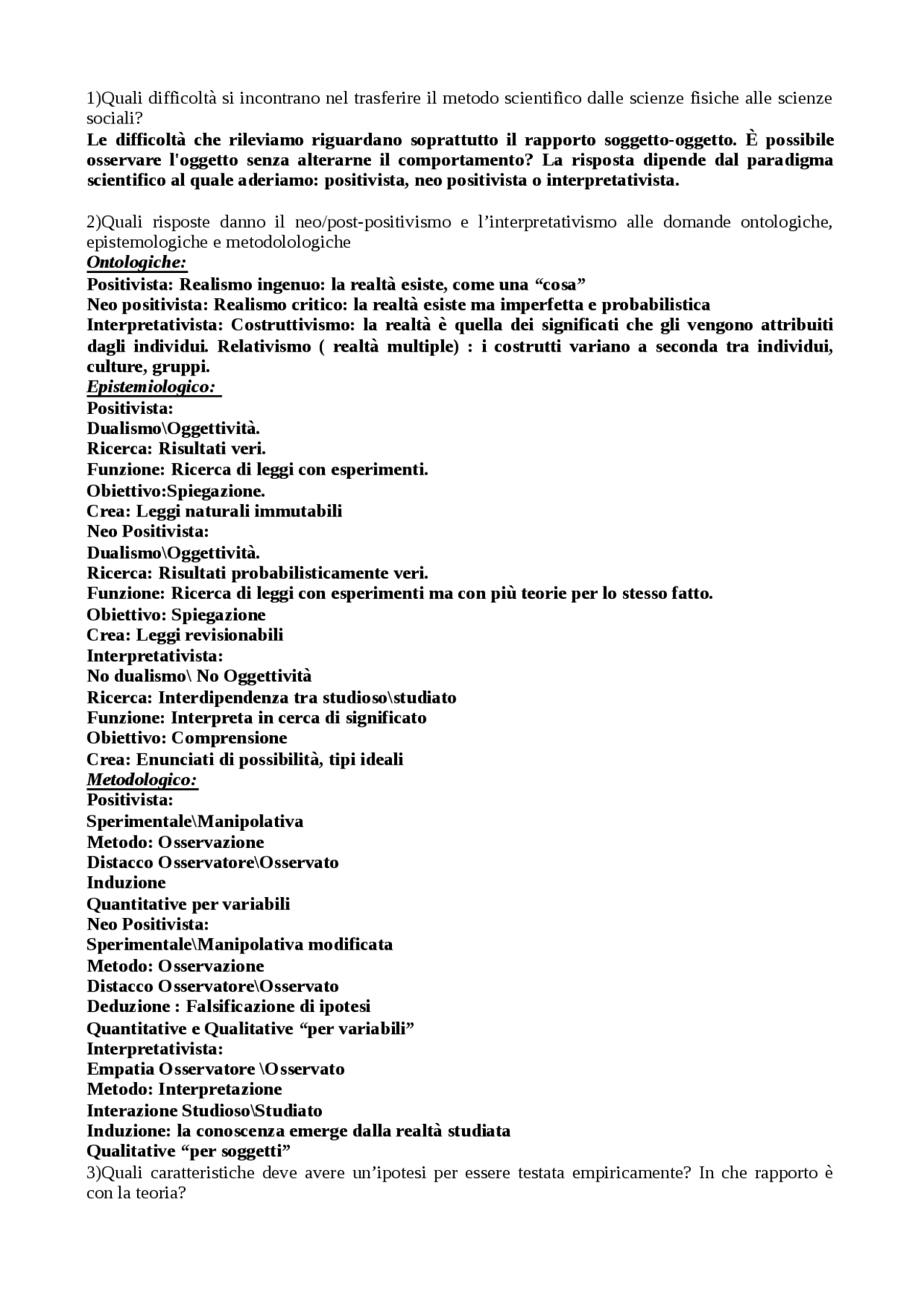 Metodologia Delle Scienze Sociali Docsity