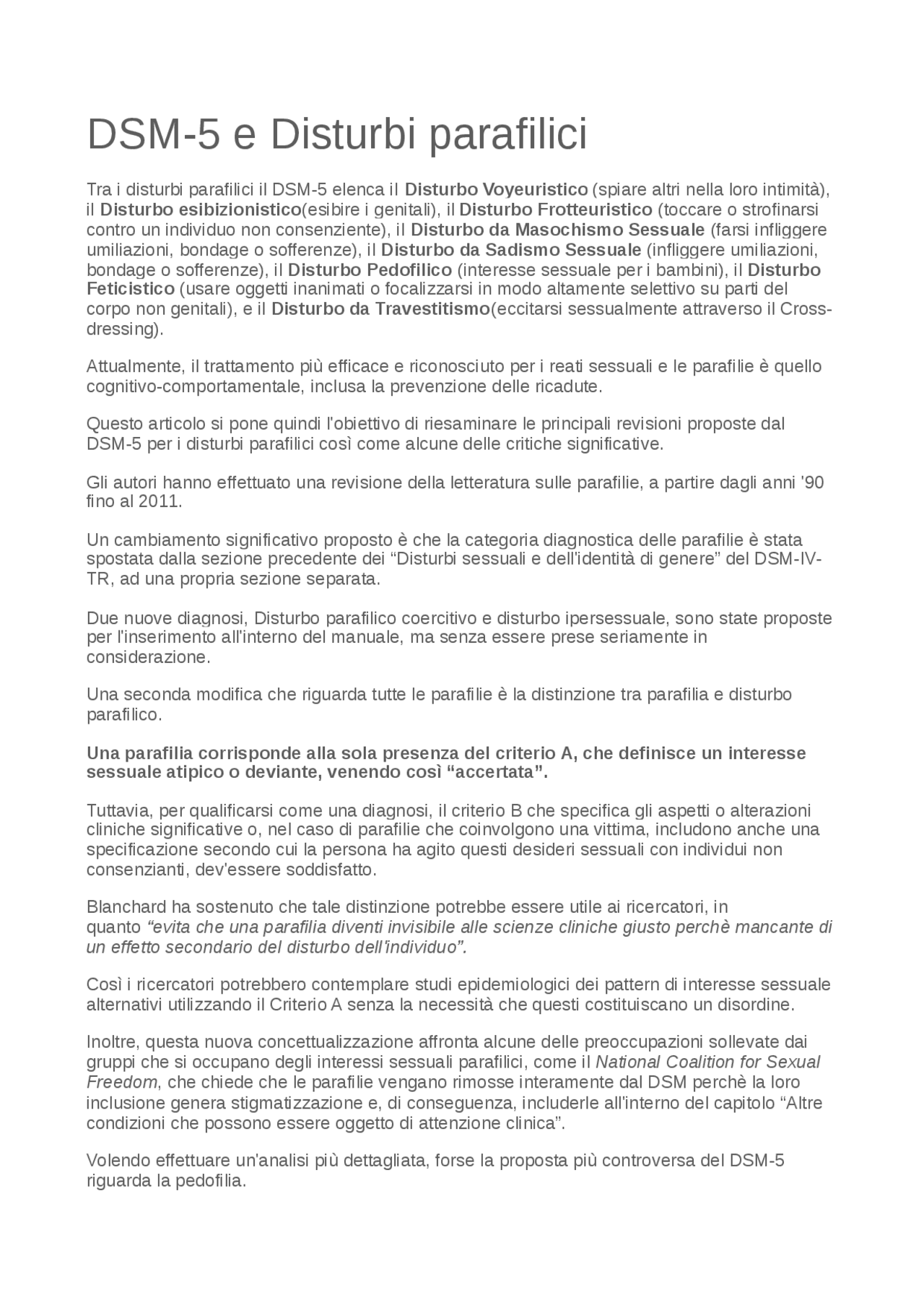 Dsm 5 Disturbi Psicosessuali Docsity