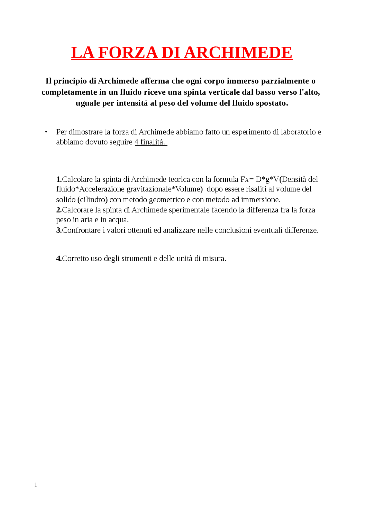Relazione Forza Darchimede Docsity