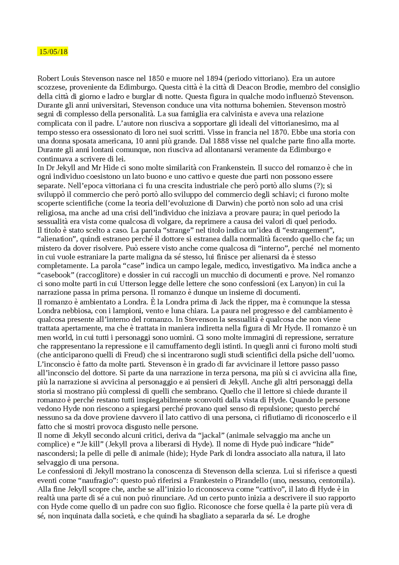Robert Louis Stevenson E Analisi Di Dr Jekyll E Mr Hyde Docsity