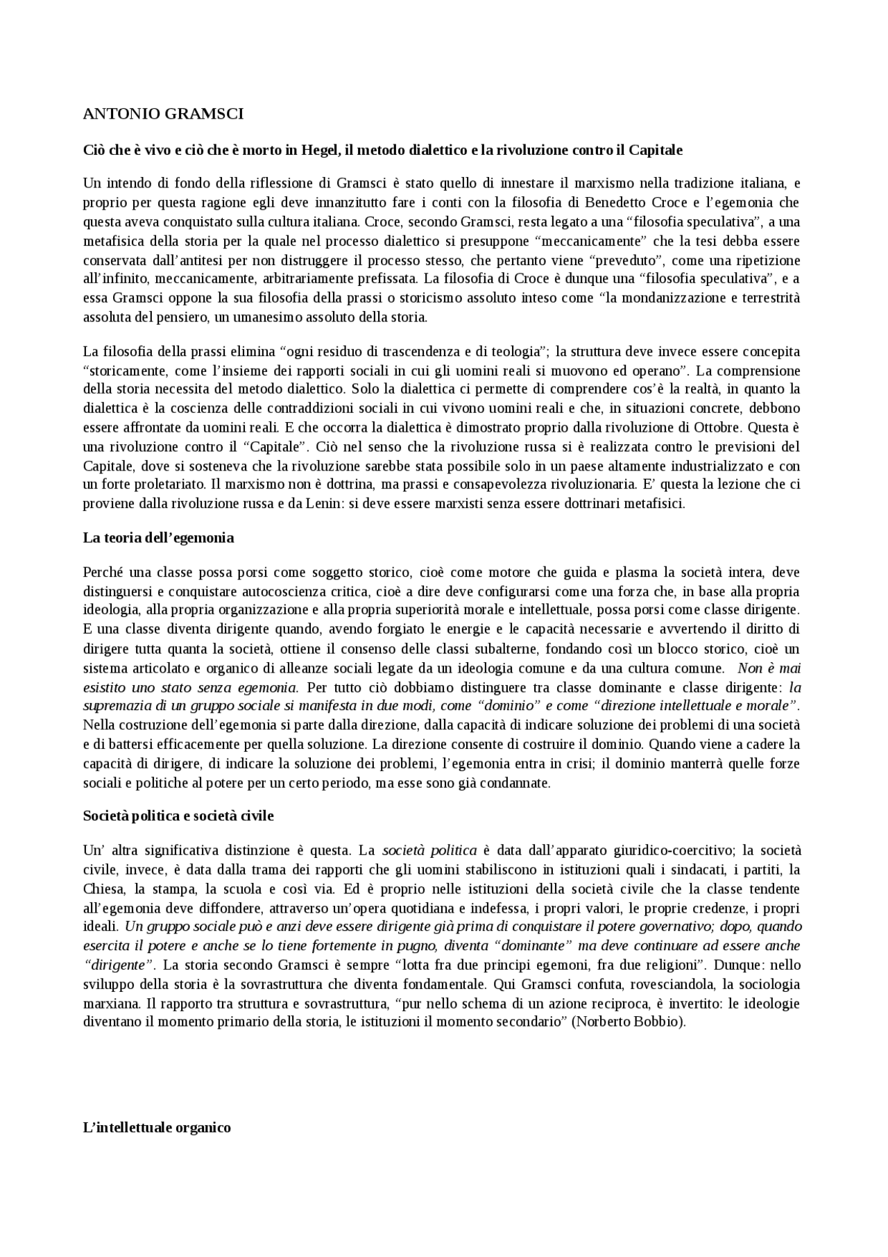 Riassunto Di Gramsci Docsity