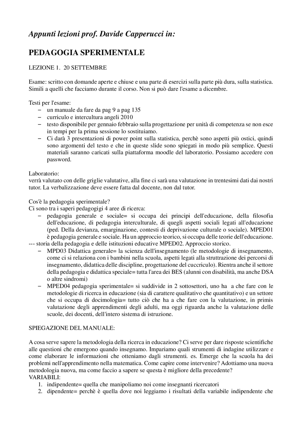 Appunti Di Pedagogia Sperimentale Appunti Di Pedagogia Sperimentale