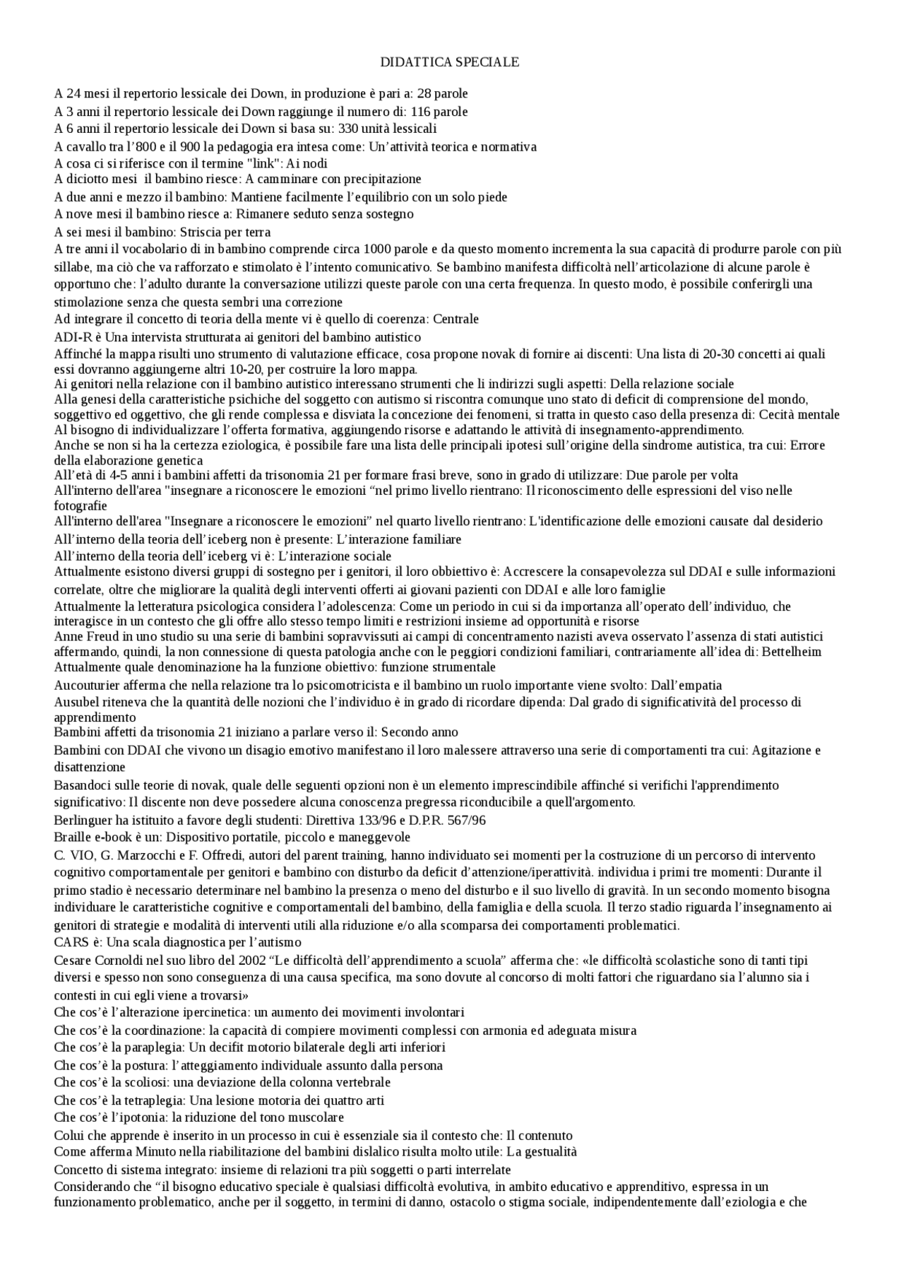 Domande Didattica Speciale 2 Anno Scienze Delleducazione E Della