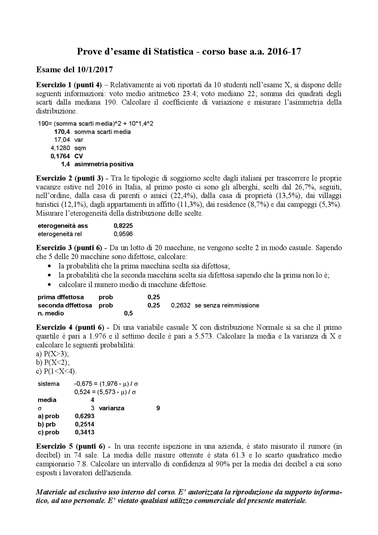 Esercizi Di Statistica Base Docsity