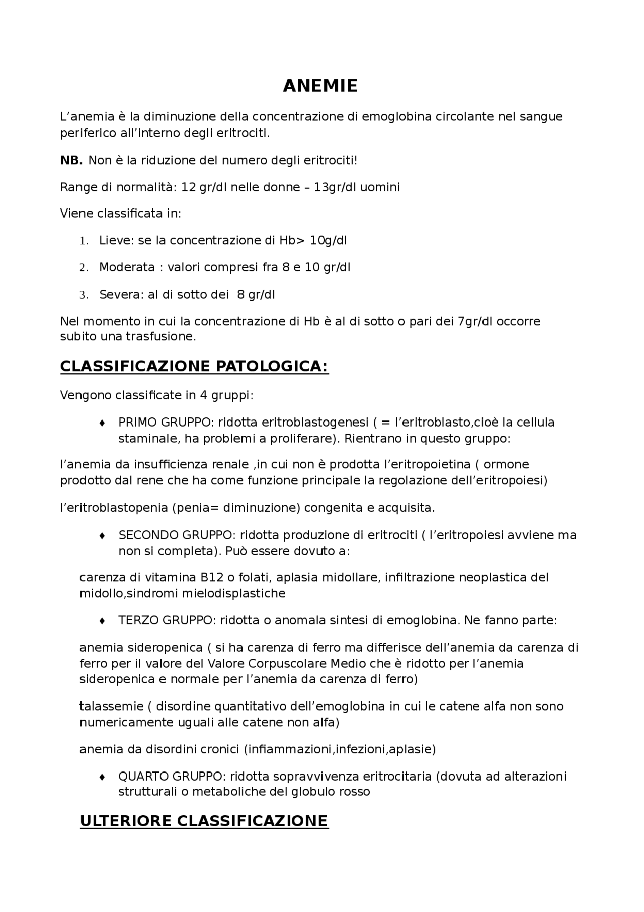 Anemie Basi Molecolari Docsity