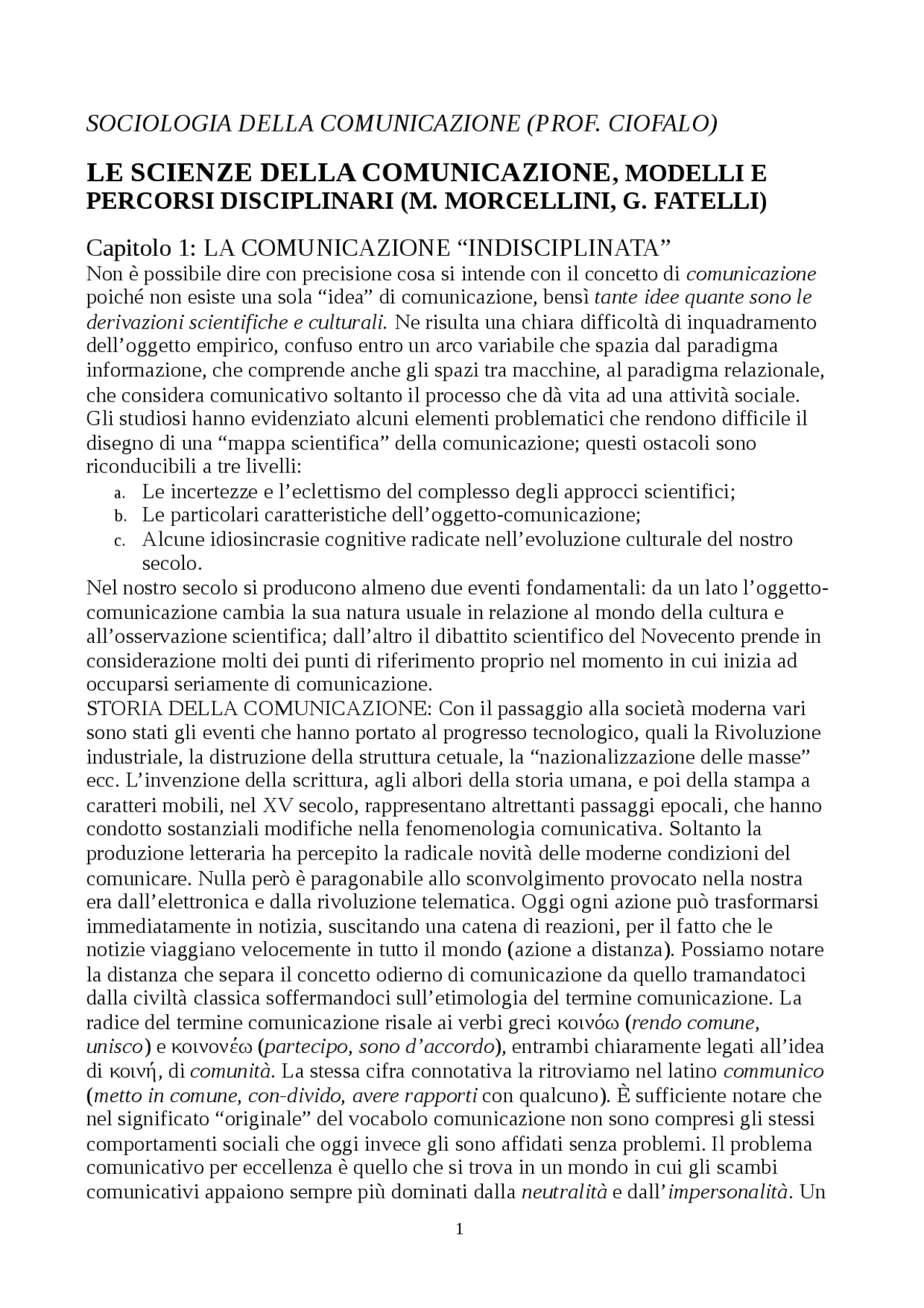 Le Scienze Della Comunicazione Morcellini Fatelli Docsity