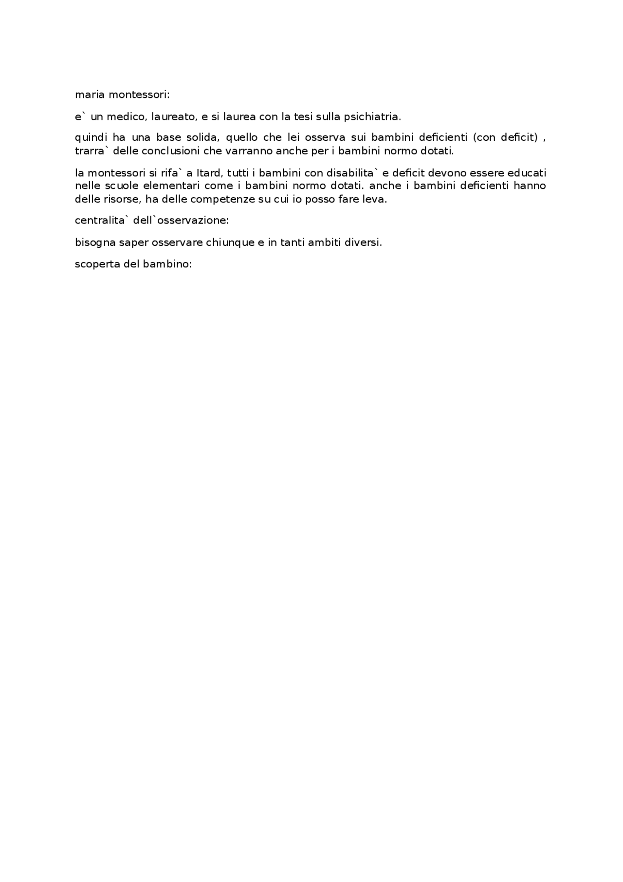 Appunti Sulla Montessori Docsity