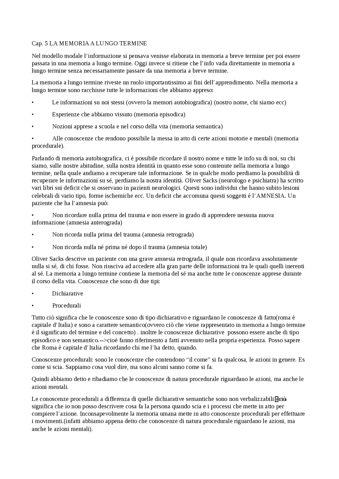 Riassunti Sulla Memoria Docsity