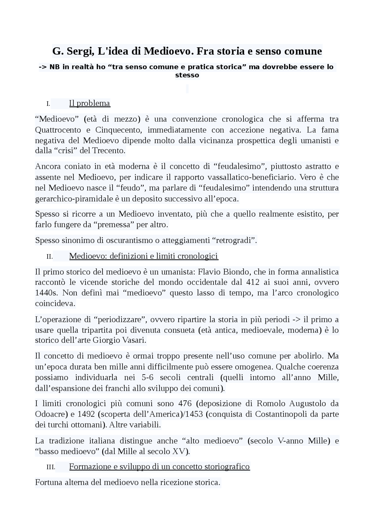 Sergi Lidea Di Medioevo Docsity