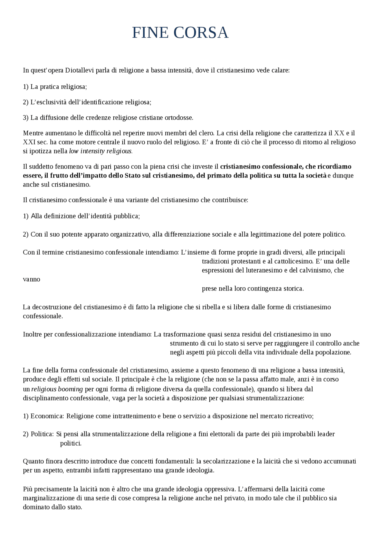 Fine Corsa Sociologia Generale Docsity
